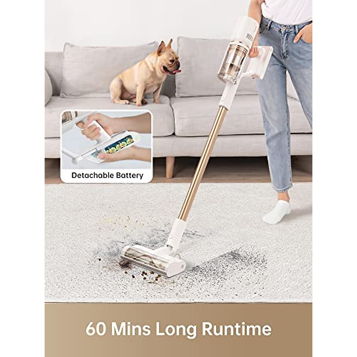 Dreametech Cordless Vacuum Cleaner, P10 Pro Vacuum Cleaner with 22Kpa Powerful Suction, 2 in 1 Lightweight Stick Vacuum for Hard Floor Pet Hair