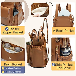 miss fong Diaper Bag Backpack Baby Diaper Bag,Leather Diaper Bag Backpack Diaper Bag Purse with 13 Pockets Diaper Bag Organizer, Changing Pad, Stroller Straps,4 Insulated Pockets