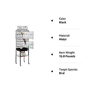 HCY Bird Cage Parakeet 64 inch Open Top Standing Parrot Accessories with Rolling Stand for Medium Small Cockatiel Canary Conure Finches Budgie Lovebirds Pet Storage Shelf, Black, 64x13x17 (Pack of 1)
