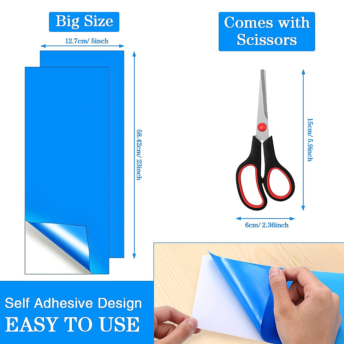 WILLBOND 4 Pcs 23 x 5 Inch Vinyl Pool Repair Patch Kit Large Self-Adhesive PVC Pool Patch Repair Kit Cut-to-Size Inflatable Pool Patches with Scissors for Swimming Pools Inflatable Boat Products(Blue)