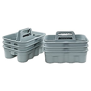 Rinboat 6-Pack Plastic Storage Caddy, Cleaning Caddy with Handle, Gray