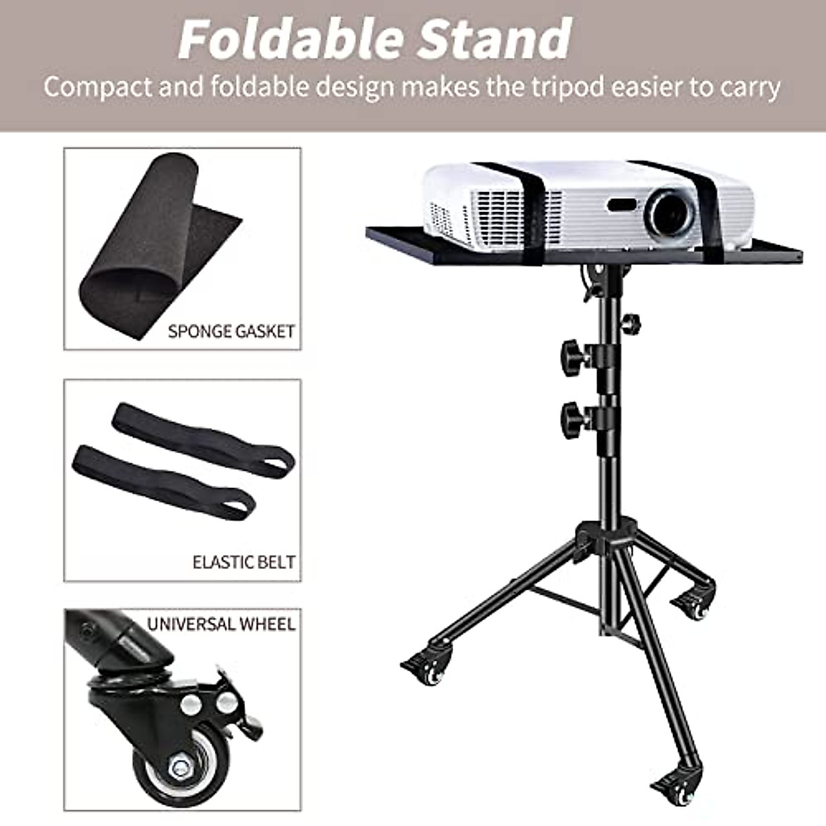 PPH-Sisy Projector Stand with Wheels,Foldable Laptop Tripod Adjustable Height Projector Tripod Stand 29 to 73 Inch with Removable Mouse Tray and Phone Holder for Office ,Home, DJ Racks