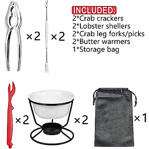 Crab Leg Cracker Tool Butter Warmers for Seafood Crab Leg Crackers Crab Lobster Butter Ceramic Warmers Set for Seafood Crab Crackers and Tools (9PCS)
