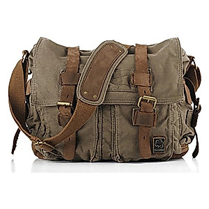 Sechunk Canvas Leather Messenger Bag Shoulder Cross Body Men Military Travel Laptop Camera Purse small-13‘’