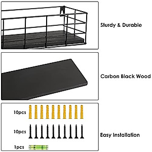 Fixwal 4 Set Floating Shelves Wall Shelves for Storage Hanging Shelves Wall Mounted for Living Room Kitchen and Bedroom Bathroom for Wall Decorative Storage (Black)