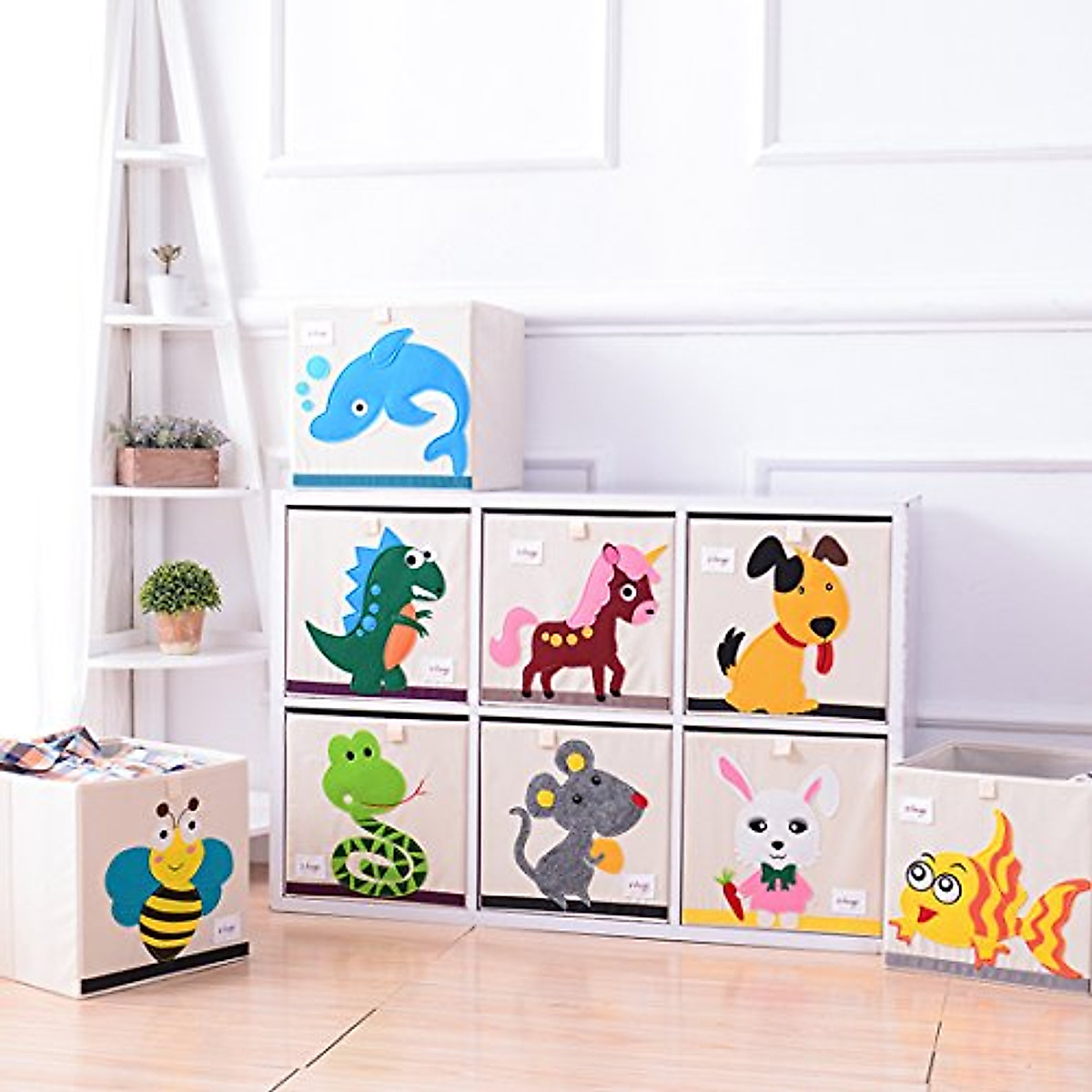 DODYMPS Foldable Animal Canvas Storage Toy Box/Bin/Cube/Chest/Basket/Organizer for Kids, 13 inch (Dinosaur)