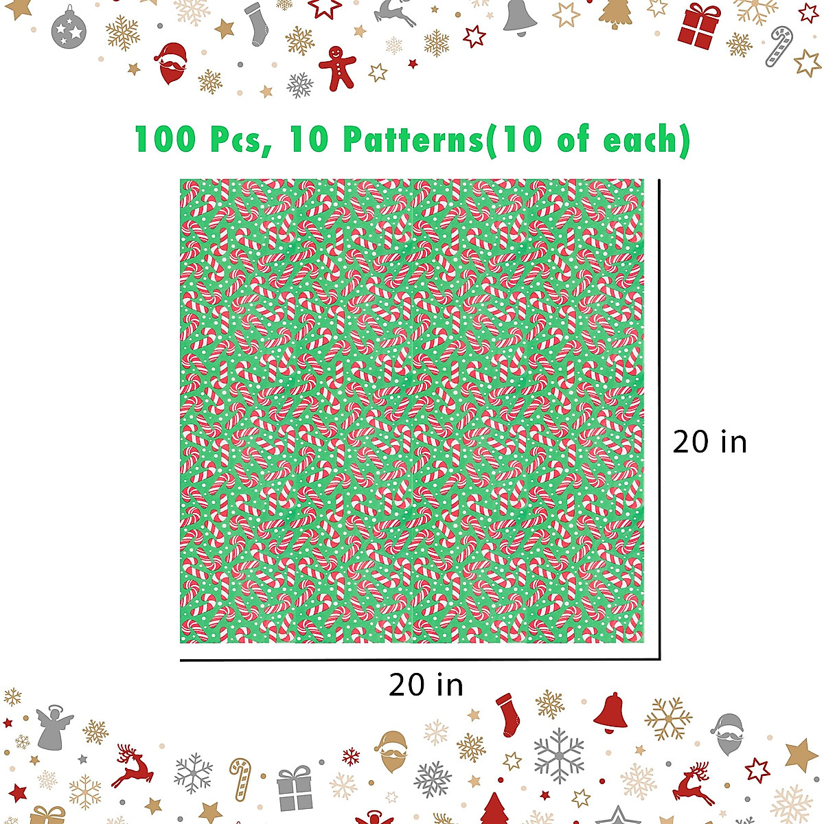 BLEWINDZ 100 Sheets Christmas Tissue Paper for Gift Wrapping Bags, 20'' x 20'' Christmas Sparkle Metallic Gift Wrapping Paper Bulk for Xmas Birthday Holiday Decor (10 Patterns)