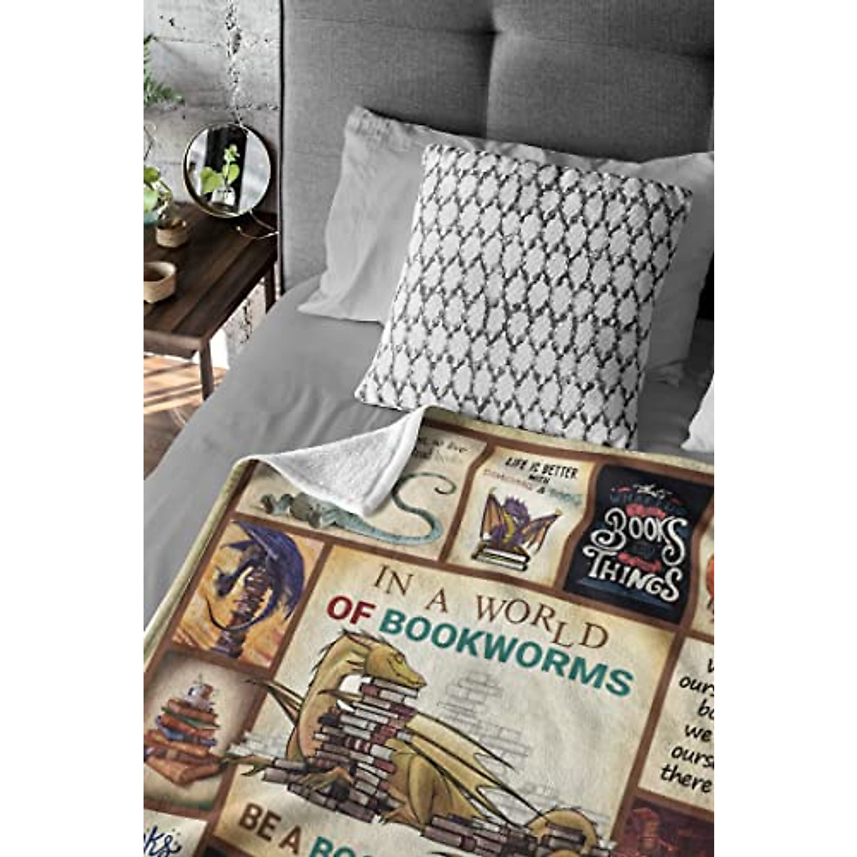 Be A Book Dragon Sherpa Blanket - in A World of Bookworms Dragon Blanket - Soft Warm Reading Sherpa Throw Blanket for Sofa Bedroom Couch - Birthday Christmas Book Bedding Gifts - Book Lovers Blanket