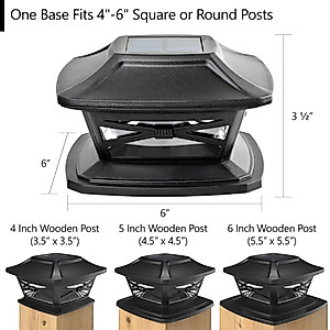 Davinci Lighting Flexfit Solar Outdoor Post Cap Lights - Includes Bases for 4x4 5x5 6x6 Wooden Posts - Bright LED Light - Slate Black (2 Pack)