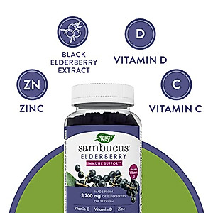 Nature’s Way Sambucus Elderberry Immune Support Gummies*, Elderberry with Vitamin C, Vitamin D and Zinc, 100 Gummies