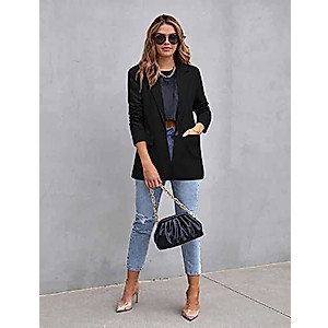 CRAZY GRID Womens Casual Blazer Long Sleeve Business Suit Jacket Open Front Button Work Office Blazer Jacket Fashion Dressy Ladies Blazer Black Size X-Large