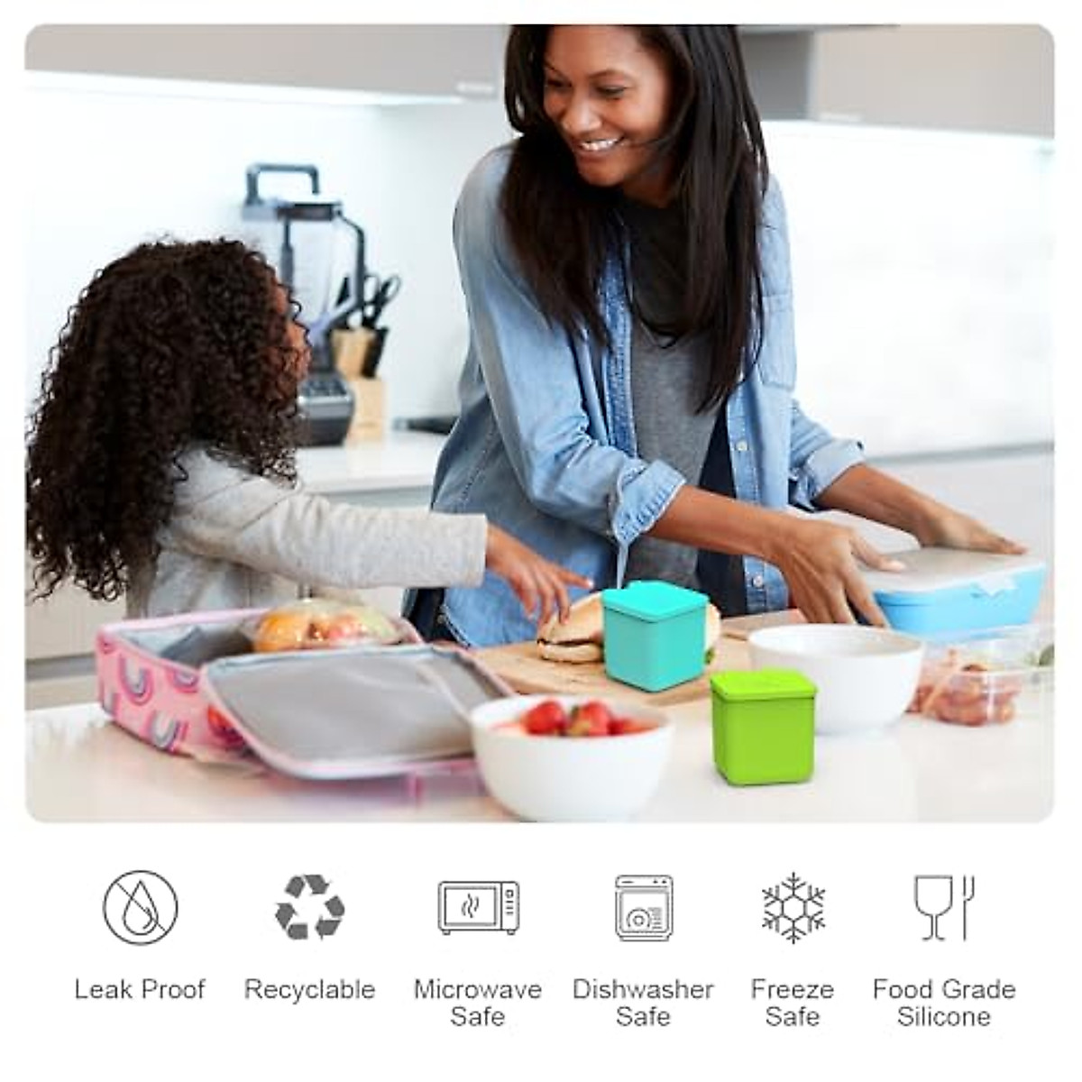 MORLIKE LIVING Dips Containers To Go, Silicone Salad Dressing Container, 4 oz Small Condiment Container with Leakproof Lid - Food Safe Storage for School Lunch Box Picnic Travel (Green- Mint)