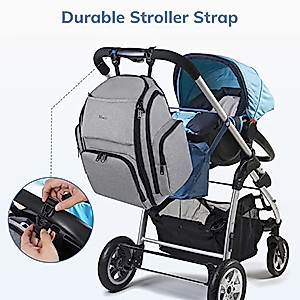 Mancro Diaper Bag Backpack, Large Multifunction Waterproof Travel Baby Changing Bag for Dad Mom with 4 Insulated Pockets and Stroller Straps, Maternity Baby Bag for Boys Girls, Grey