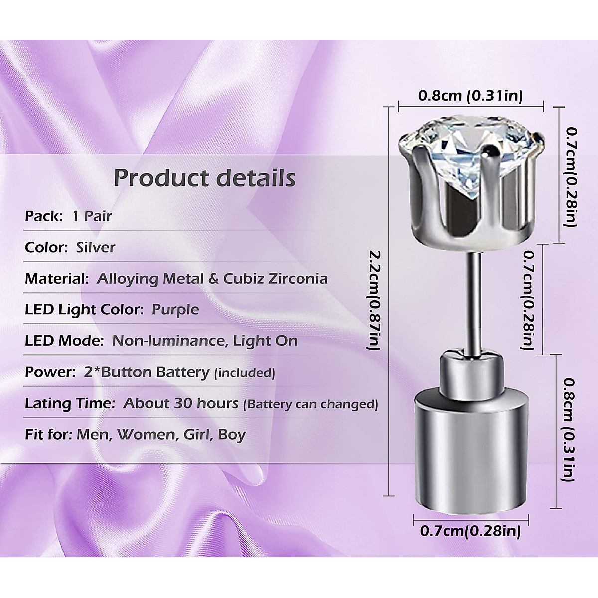 IC ICLOVER LED Earrings, Shiny Glowing LED Lighting Up Stylish Earring Studs Crown Shap Ear Drop Stud, Valentine's Day New Year Wedding Rave Dance Party Decoration Gifts for Women Men Boy Girls-Purple