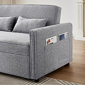 3-in-1 Convertible Upholstered Loveseat Sofa Couch with Pull-Out Sleeper Bed,2-Seat Futon Lounge Recliner Sofá Chair with Adjustable Reclining Backrests,Lumbar Pillows and Side Pockets for Living Room