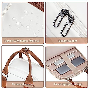LONG VACATION Women's 15.6 Inch Laptop Bag, Fashion Laptop Backpack with USB Port, Casual Daypacks for College,Work (BEIGE & BROWN, 15.6 inch)