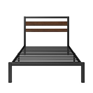 Bundle of Zinus Kai Bamboo and Metal Platform Bed Frame with Headboard / No Box Spring Needed / Easy Assembly, Twin + Zinus Memory Foam 5 Inch Bunk Bed / Trundle Bed / Day Bed / Twin Mattress, Blue