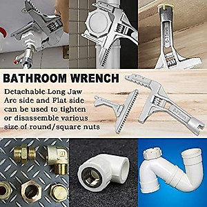 EGSTAOR Bathroom Adjustable Wrench 6-75mm, Multifunction Aluminum Spanner for Plumbing Task Pipe Tube Nut Toilet Washbasin Sink Pool, 9-Inch Long (Silver)