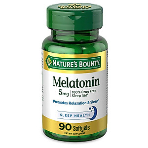 Nature's Bounty Melatonin, 100% Drug Free Sleep Aid, Dietary Supplement, Promotes Relaxation and Sleep Health, 5mg, 90 Softgels (Pack of 2)