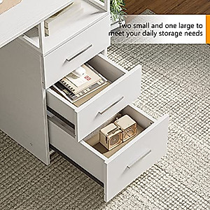 CubiCubi Computer Desk with Drawers, 47 Inch Home Office Desk, Study Writing Table, Modern Office Desk, White