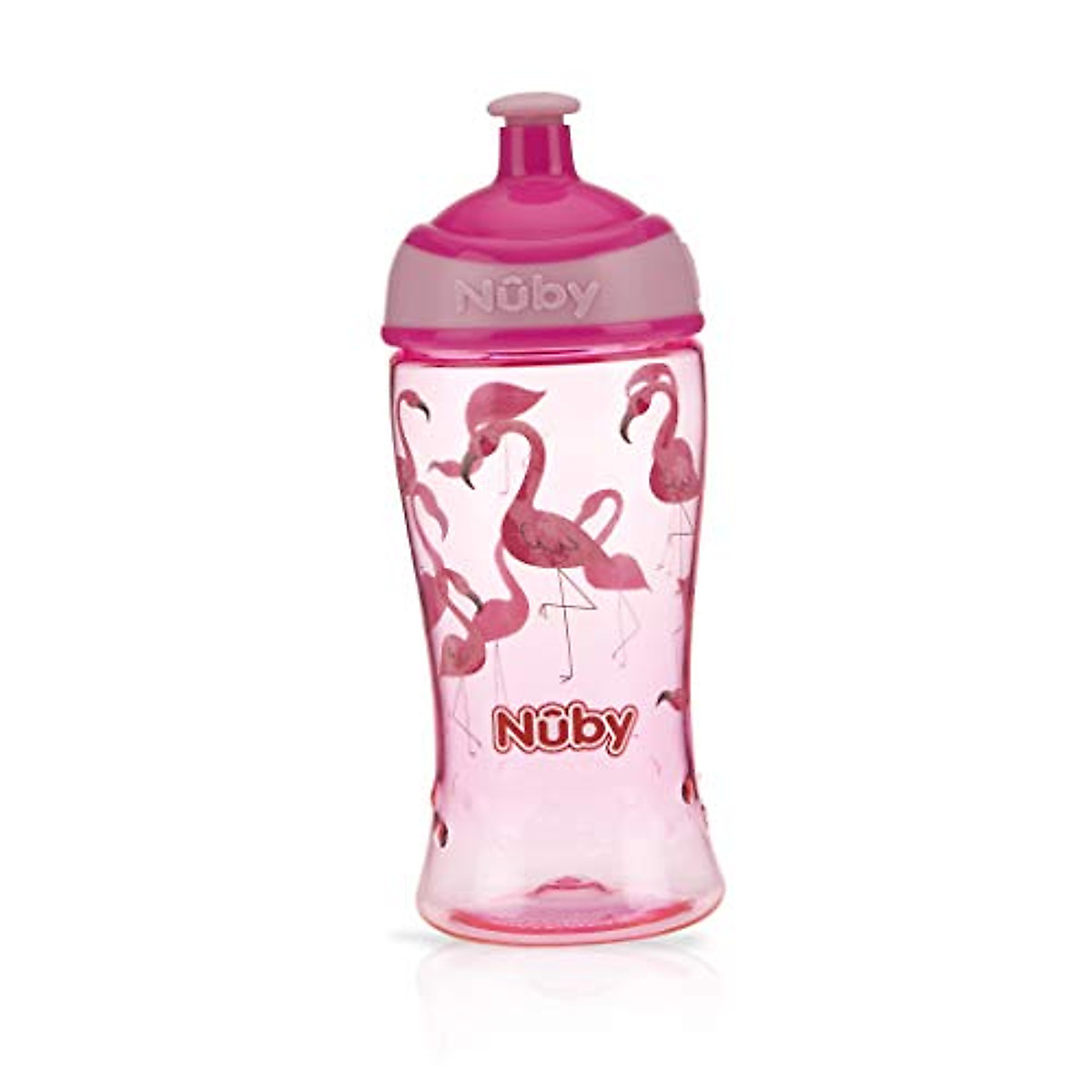 Nuby Thirsty Kids Tritanfree Flow Pop Up Super Slurp Water Bottle, Flamingo, 1 Pack, 12 Oz