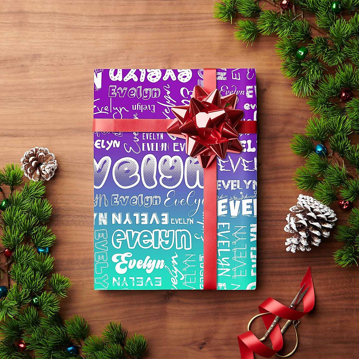 MyPupSocks Customized Name Gift Wrapping Paper, Personalized Mint Green White and Deep Purple Gift Wrap Paper with Logo Custom Funny Wrapping Paper Roll for Men Women Christmas 58x23 Inches 1 Roll