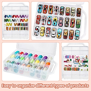 New brothread Pack of 2 Double-Sided Sewing Organizers, Thread Storage Boxes with 2x46 Grids, Clear Organizer Boxes for Embroidery Sewing Thread, Embroidery Floss, Needle, Beads, Small Crafts,Toy Cars