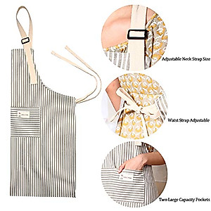 Syhood 2 Pieces Linen Cooking Kitchen Apron for Women and Men Kitchen Bib Apron with Pocket Adjustable Soft Chef Apron