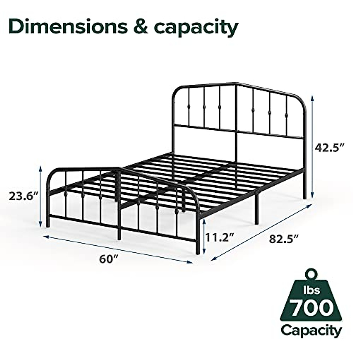 Zinus Heidi Metal Platform Bed Frame/Steel Mattress Foundation/Bed Frame with Headboard and Footboard/No Box Spring Needed/Easy Assembly, Black, Queen