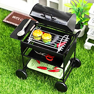 Mini House Miniature Square Barbecue Grill Oven Figurine Garden Cooking Tool Kitchen Accessories Decoration Fake Barbecue Food Realistic Drink Beer Models for 1/12,1/6 Miniature DIY Decoration