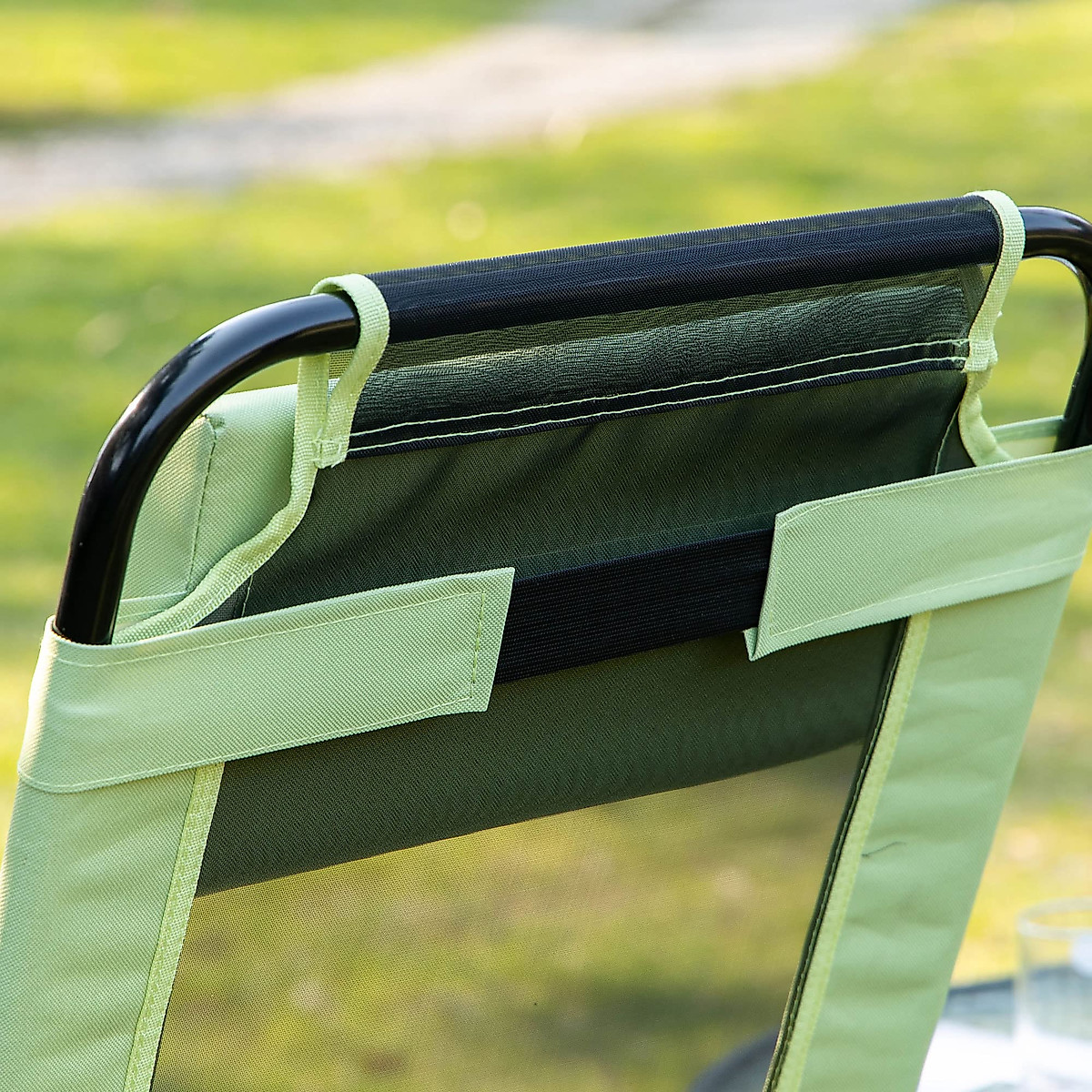 Outsunny Folding Patio Chairs Set of 2, Outdoor Deck Chair with Adjustable Sling Back, Camping Chair with Removable Headrest for Garden, Backyard, Lawn, Green