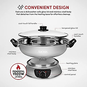 Aroma Stainless Steel Hot Pot, Silver (ASP-600), 5 quart