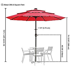 Yescom 9ft 3 Tier UV70+ Solar Powered Patio Umbrella with LED Crank Tilt Button Aluminum Outdoor Home Garden Yard Deck