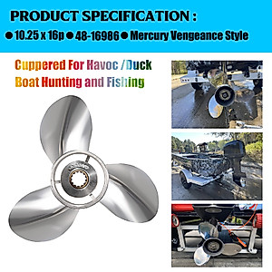 Qiclear OEM Upgrade 10.25 x 16 Vengeance Style Stainless Steel Outboard Propeller for Mercury Engines 40-60 HP Reference No.48-16986, 13 Spline Tooth, RH