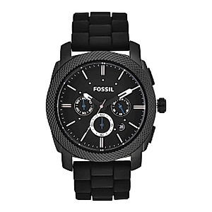 Fossil Men's Machine Quartz Stainless Steel and Silicone Chronograph Watch, Color: Black (Model: FS4487)
