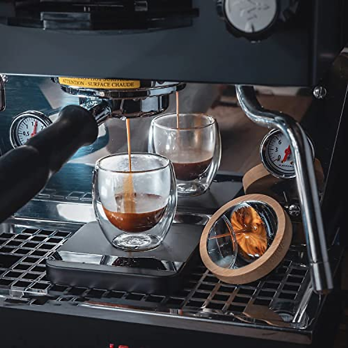 UPTTHOW Espresso Lens Reflective Mirror Flow Rate Observation Wooden Base Magnetic Cafe Machine Tool Coffee Maker Accessories for Home Barista Cafe Bar