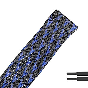 25ft-3/4inch PET Expandable Braided Sleeving Wire Loom Cable Sleeves Automotive Wire Sleeve Cable Management Wrap Wire Protector Tubing Desk Wire Organizer for Home,Office,Audio HDMI Cable,Black&Blue