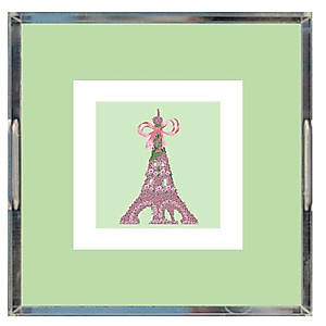 Acrylic Serving Tray ; Green Eiffel Tower Acrylic Serving Tray ; Paris Acrylic Vanity Tray ; Decorative Trays for the Kithen and Bathroom