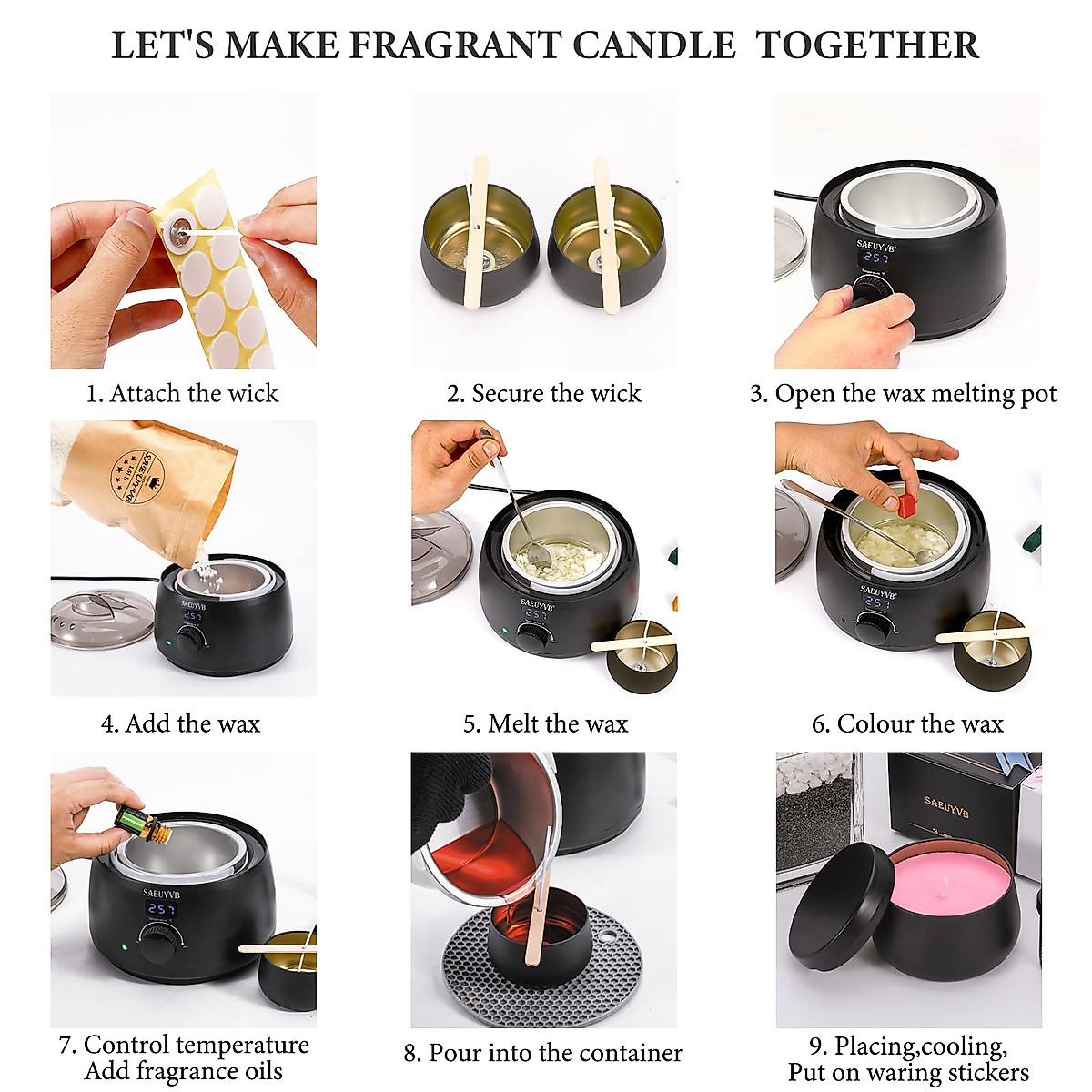 SAEUYVB Candle Making Kit,Candle Making Kit for Adults,Candle Making Kit with Hot Plate,Candle Making Supplies - DIY Starter Soy Candle Making Kit - Perfect as Home Decorations