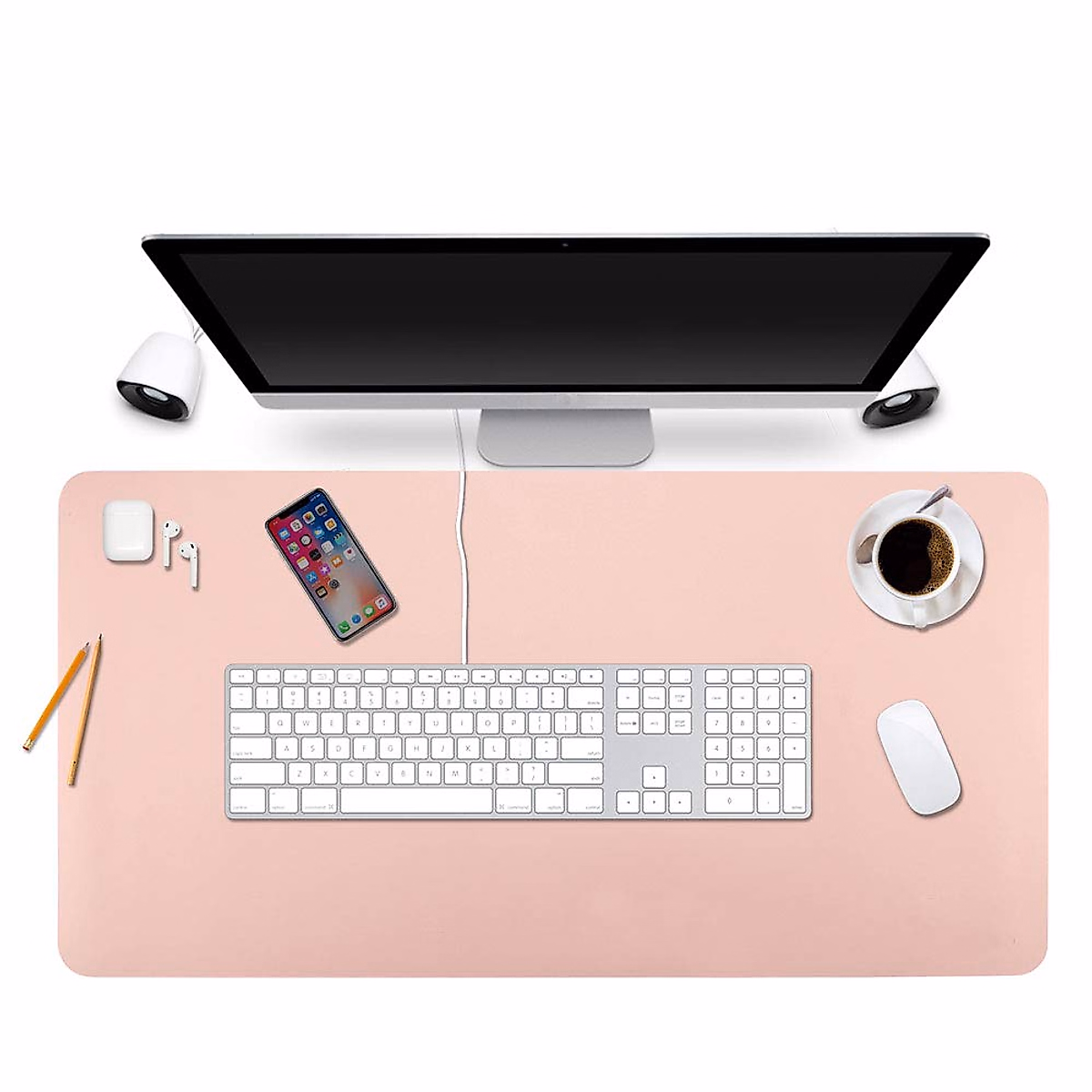 Desk Pad Protector Office Desk Mat, BUBM Waterproof PU Leather Desk Writing Mat Laptop Large Mouse Pad Desk Blotters Desk Decor for Office Home, 35.4" x 17" Pink