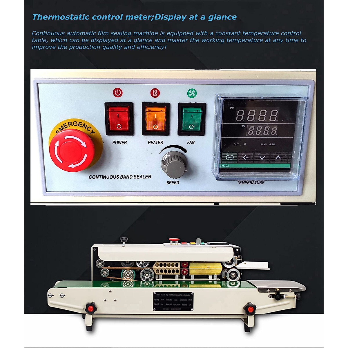 TECHTONGDA FR-770 Continuous Sealing Machine Vertical & Horizontal Automatic Band Sealer with Digital Thermostat for Plastic Poly Bag PVC Membrane Bags Film 110V