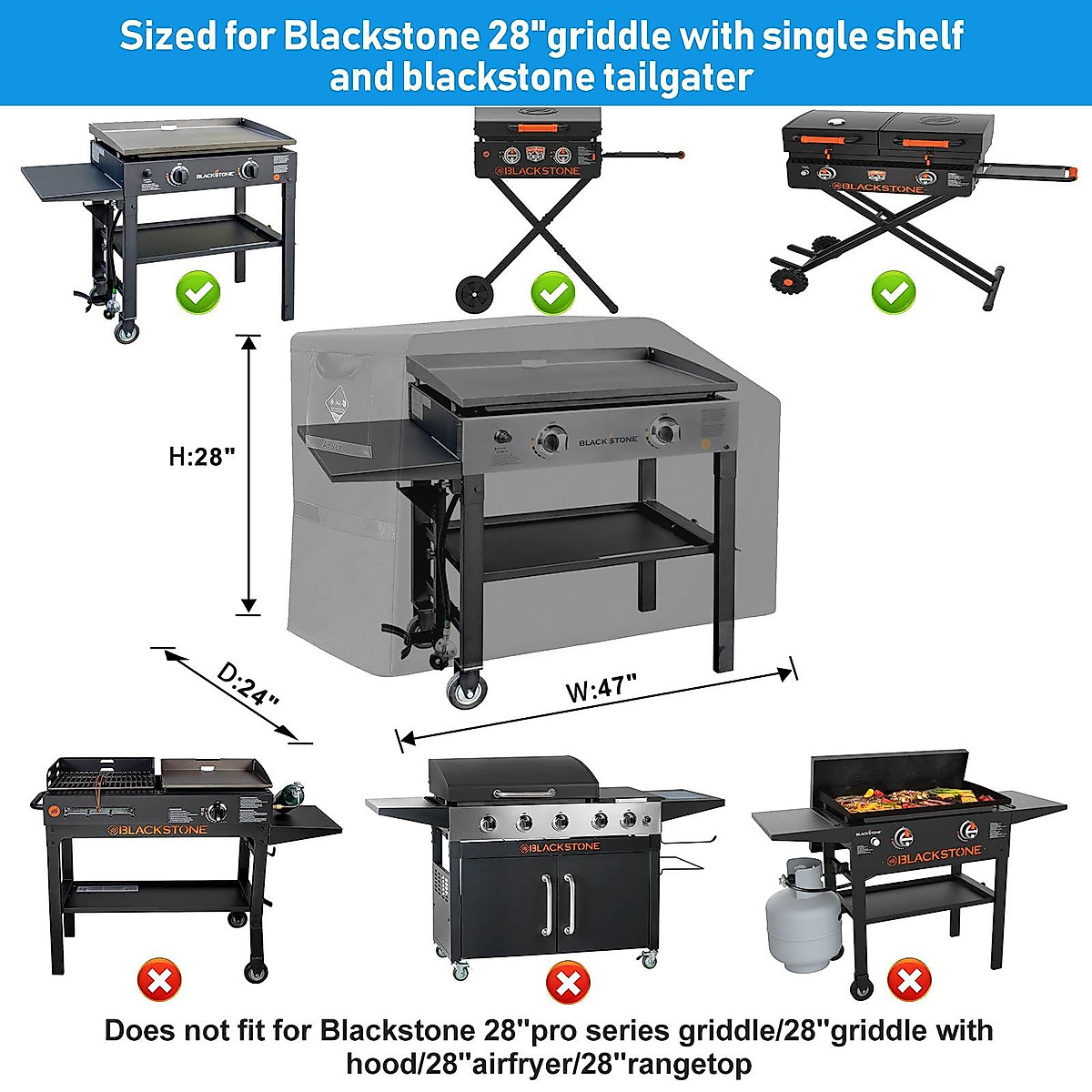 Griddle Cover For Blackstone 28"Griddle With Single Shelf,Rip-Proof Upgraded Material Flat Top Grill Cover,Waterproof UV & Fade Resistant Grill Cover For Blackstone Tailgater And More 2-Burner Griddle