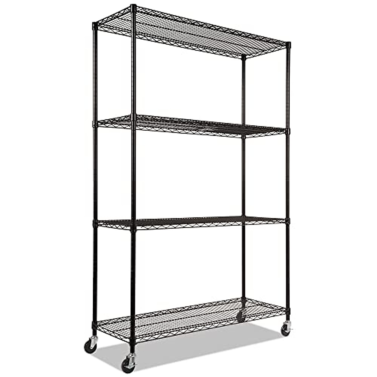 Alera NSF Certified 4-Shelf Wire Shelving Kit with Casters, 48w x 18d x 72h, Black