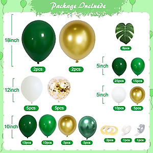 Jungle Party Balloons Garland Arch Kit, Green Gold White Balloons Safari Tropical Dinosaur Birthday Party Decorations for Baby Shower, Bridal Shower, Wedding, Anniversary, Graduations