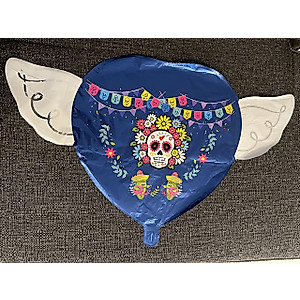 Halloween Day of the Dead Día de los Muertos Heavenly Balloons heart shaped with angel wings (Dark Blue)