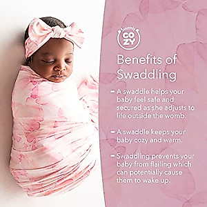 SINCERELY COZY – Baby Swaddle Blankets, Newborn Swaddle and Headband Set for 0-3 Months, Newborn Blankets for Baby Girls, Made of Bamboo Rayon, Rose Petal Love