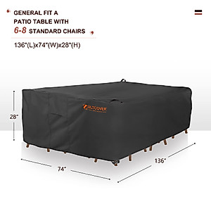 ULTCOVER Smart Selection Rectangular Patio Furniture Sectional Sofa Set Waterproof Outdoor Dining Table Cover 136x74 inch, Black