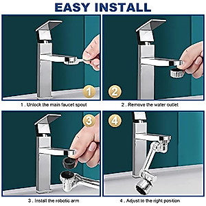MLG Tools Universal 1080 Swivel Robotic Arm Swivel Extension Faucet Aerator Sink Water Splash rotatable Faucet Aerator 2 Mode Rotating Filter Extension，ABS