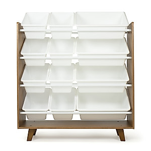 Humble Crew 12-Bin Toy Storage Mid-Century Organizer, Wood/White