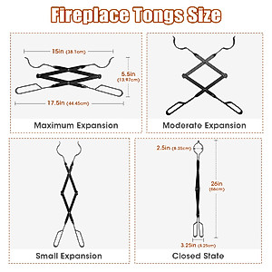AGM Fireplace Tongs, 26" Fire Pit Accessories Firewood Tongs, Log Grabber for Thick logs, Heavy Duty Wrought Iron Fire Pit FireTongs, Campfire BBQ Stove Log Tweezers, Outdoor/Indoor Fire Pit Tools
